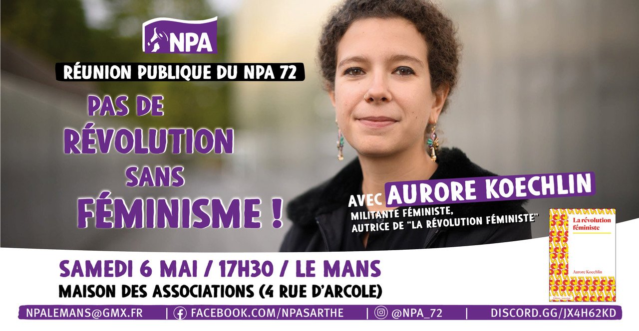 Le Mans - Réunion publique du NPA sur le féminisme avec Aurore Koechlin | L’Anticapitaliste